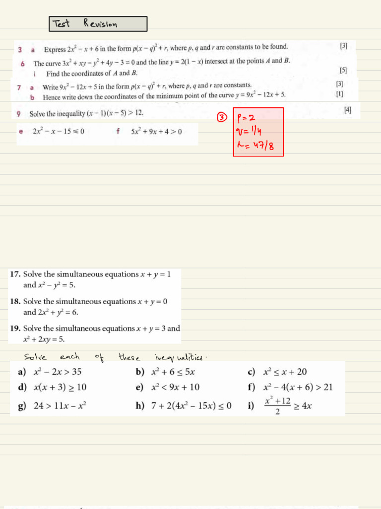 Quadratics Practice Questions | PDF