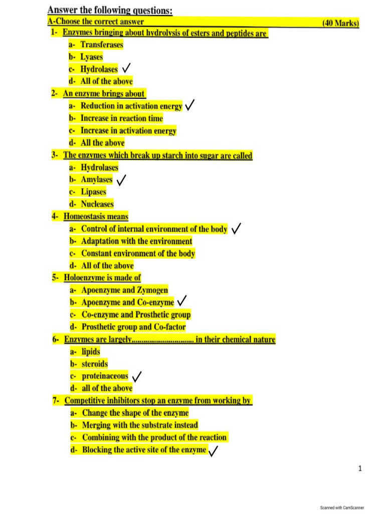 Enzymes Questions | PDF