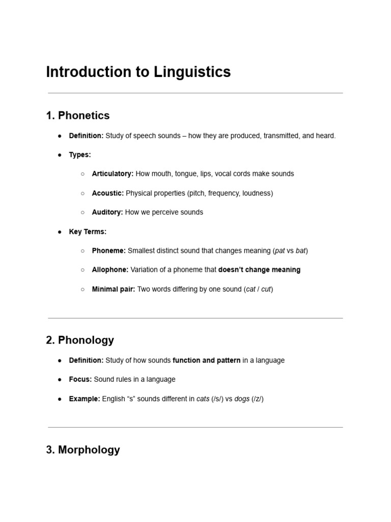 Introduction To Linguistics Summary | PDF | Phrase | Word