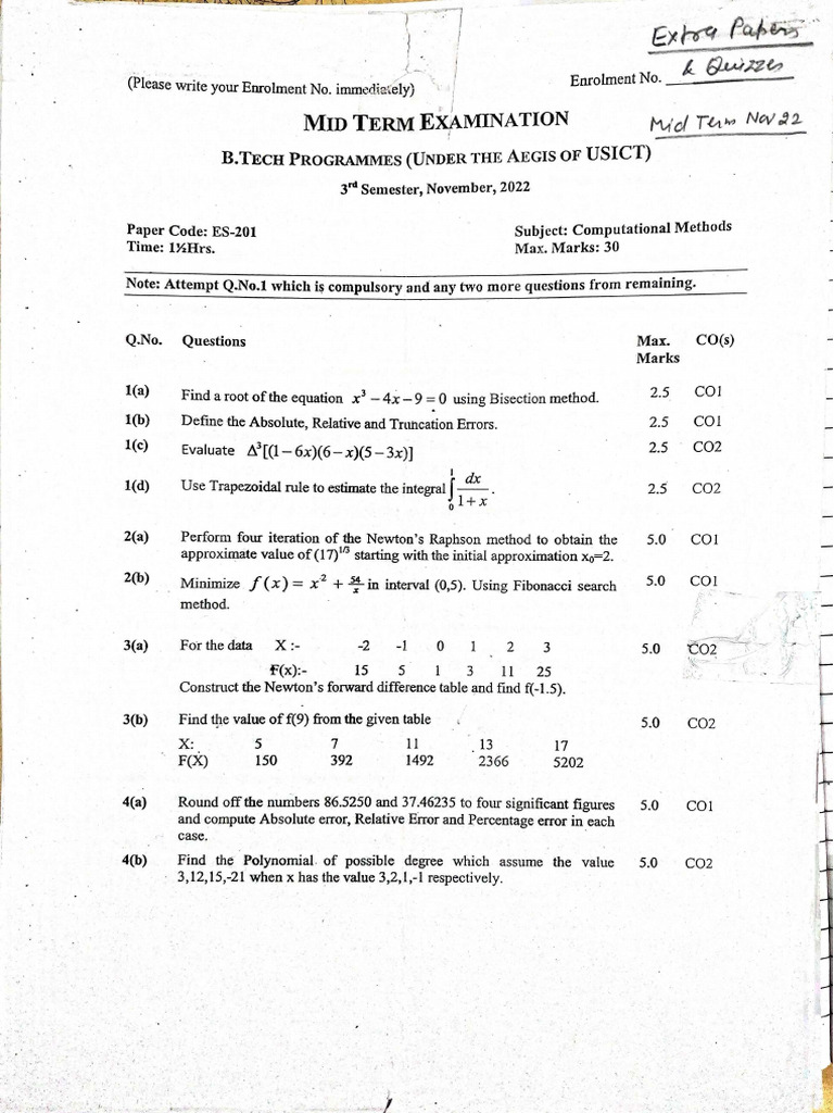Computational Methods Pyq | PDF