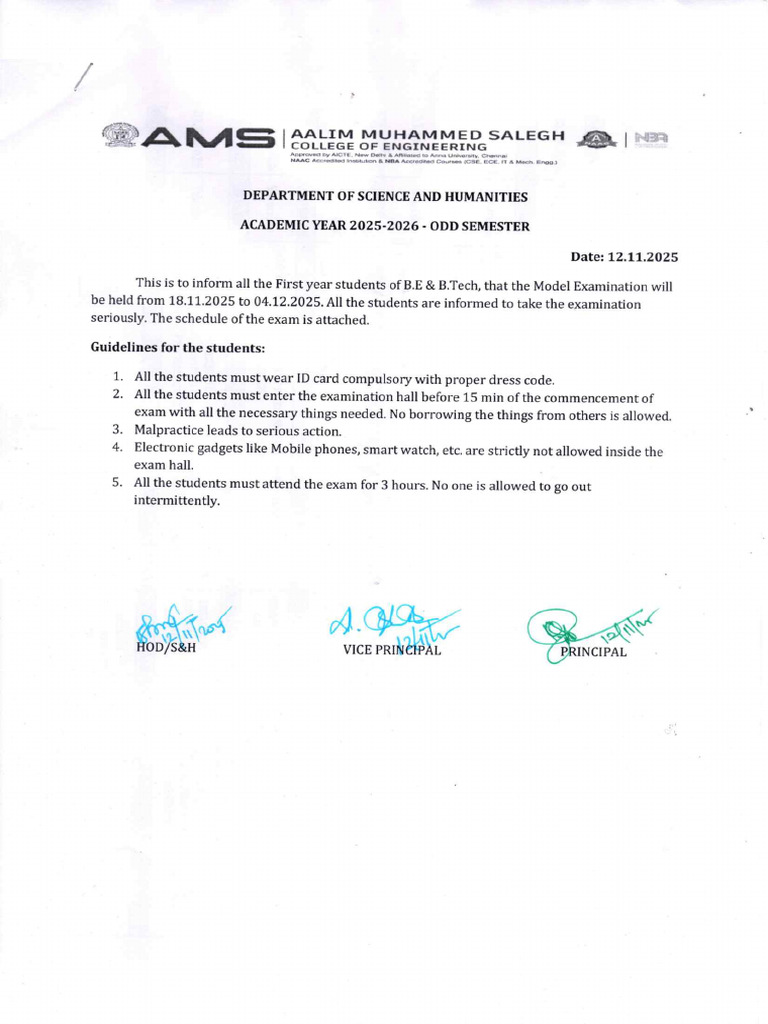 Model Exam Circular For Students | PDF
