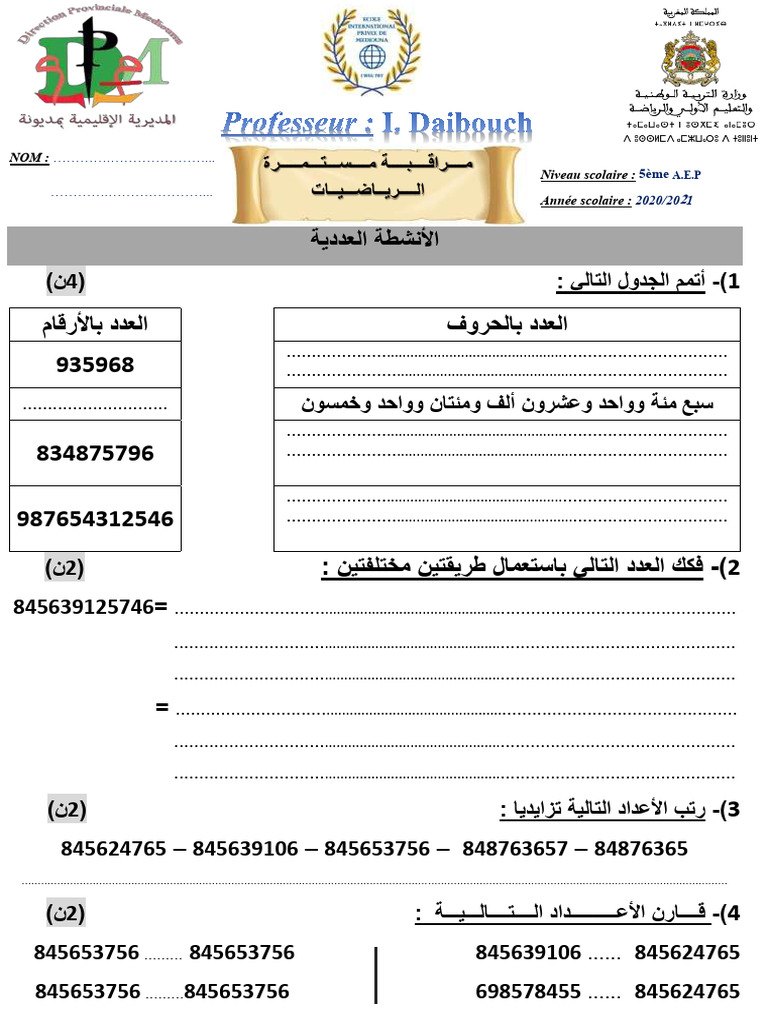 Cntrôle Math Cm2 La L | PDF