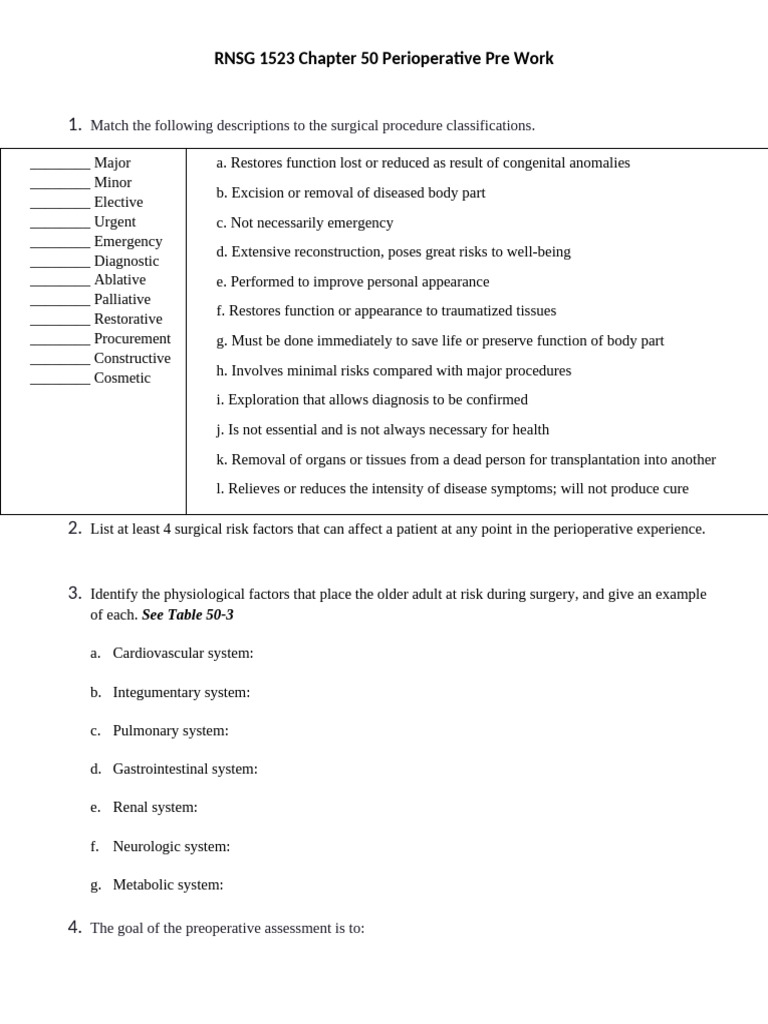 Chapter 50 Preiop Pre Work 2024 | PDF | Surgery | Sleep Apnea