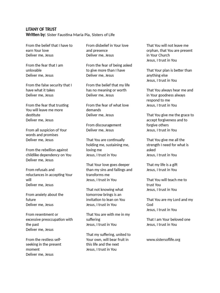 Litany of Trust | PDF | Jesus | Religious Belief And Doctrine