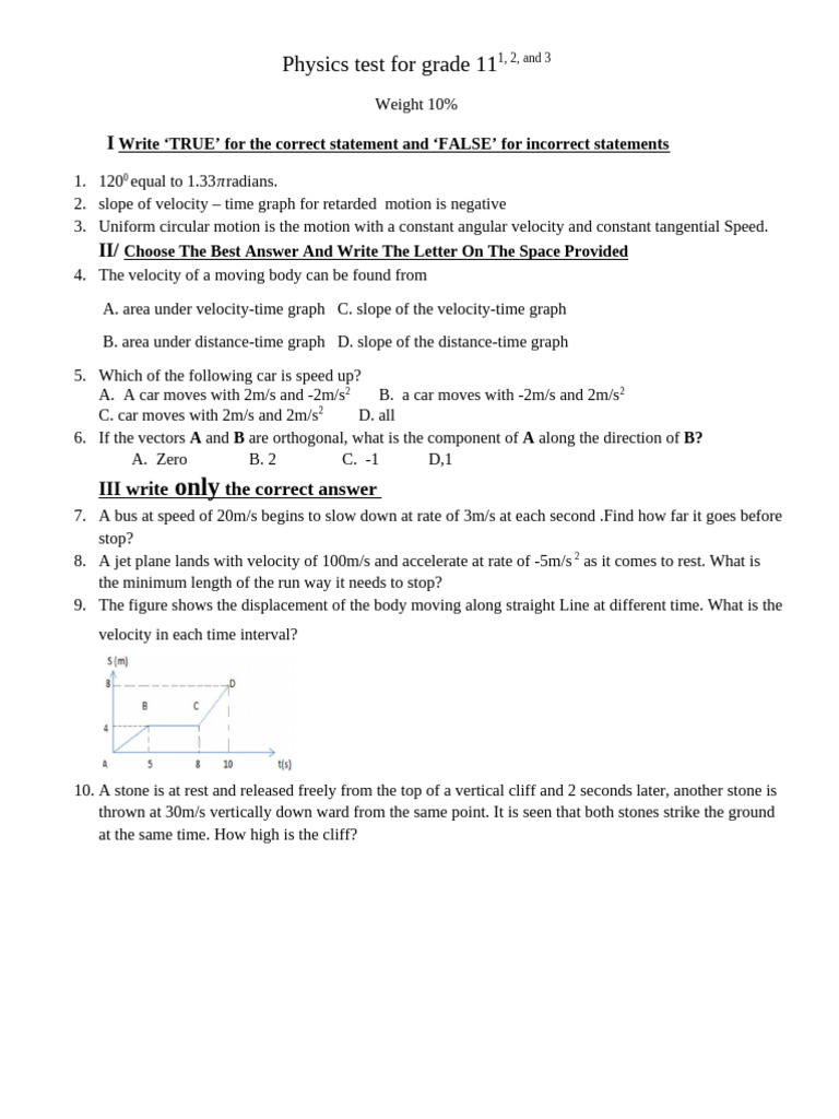 Grade 11 Physics Test Questions | PDF