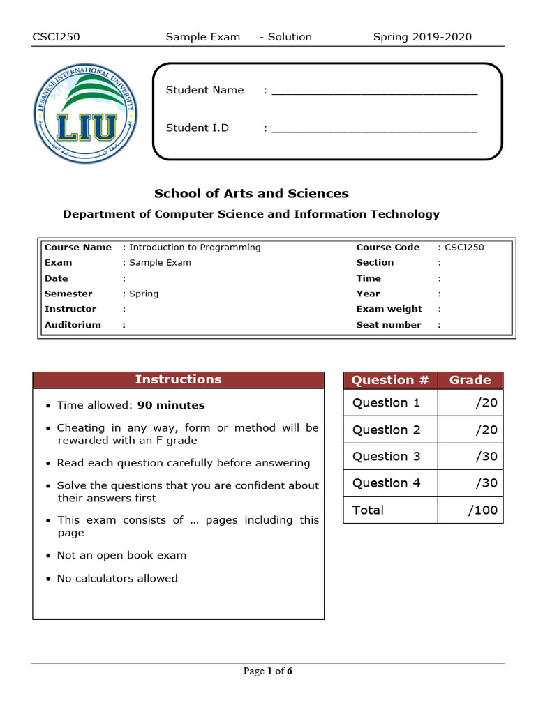 CSCI250 Midterm 1 | PDF | Computer Programming | Mathematics