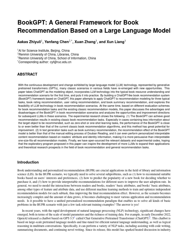 BookGPT A General Framework For Book Recommendation Based On A Large ...