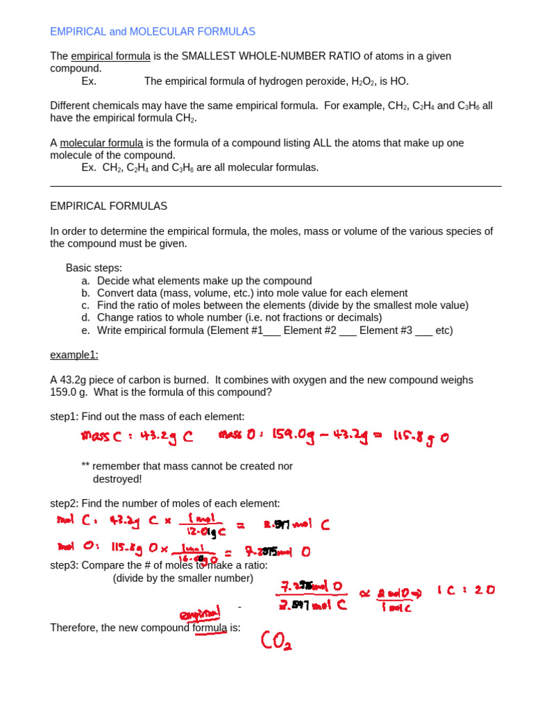 13 - EMPIRICAL FORMULAS Notes KEY All Filled | PDF | Chemical Compounds ...