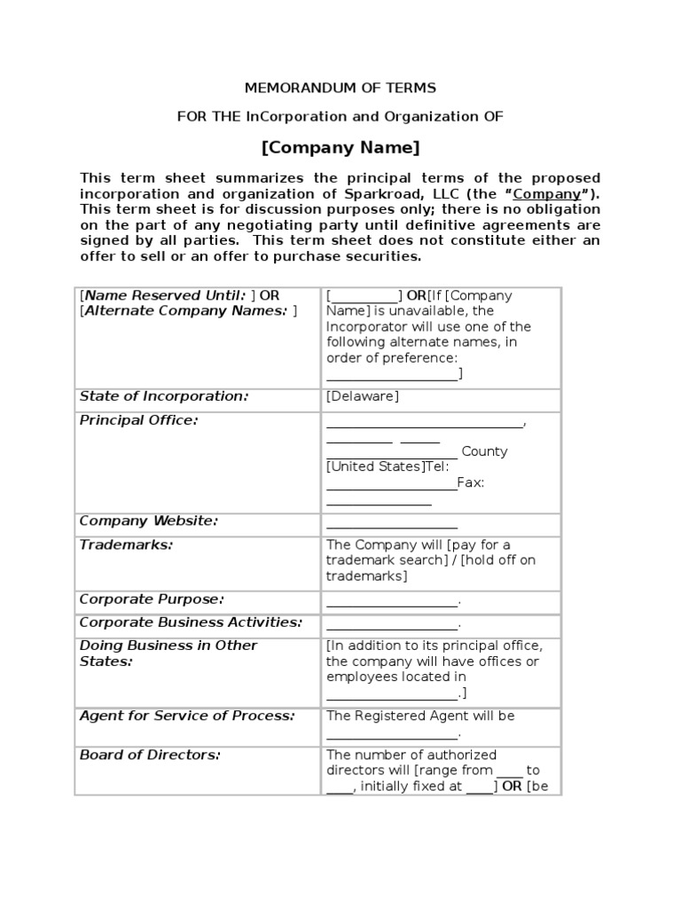 Founders Term Sheet | PDF | Stocks | Board Of Directors