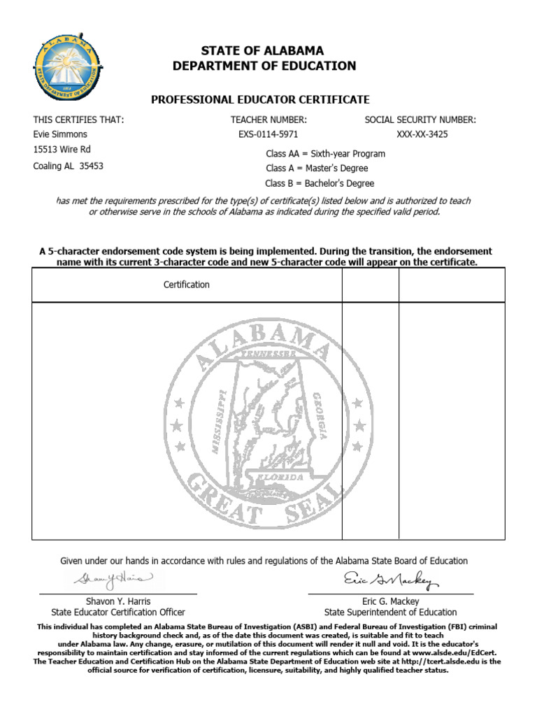 Alabama Educator Certification Details | PDF