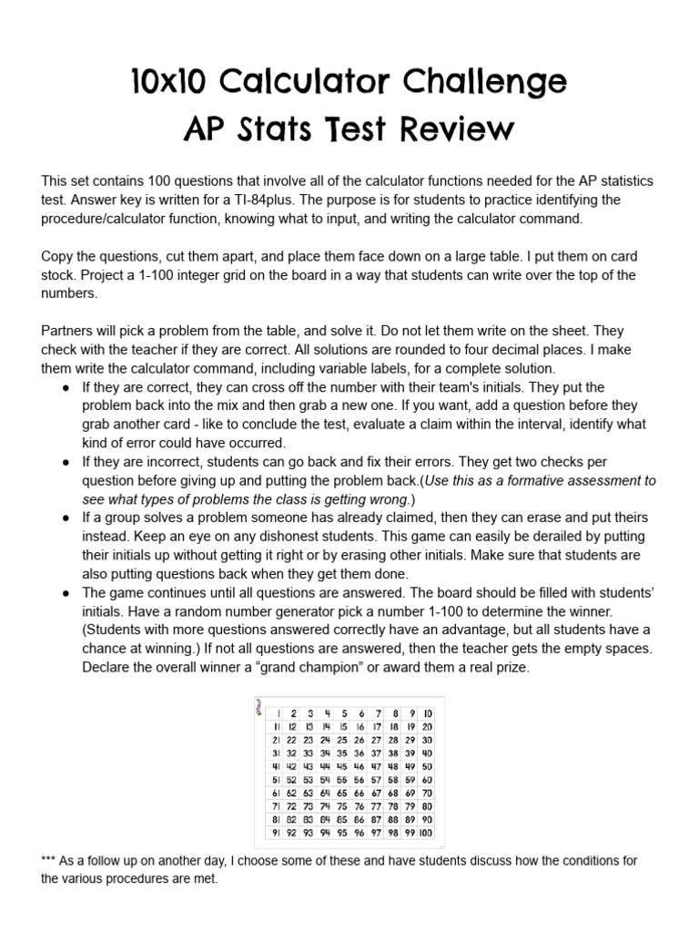 AP Stats Calculator Challenge Guide | PDF | Statistical Significance ...