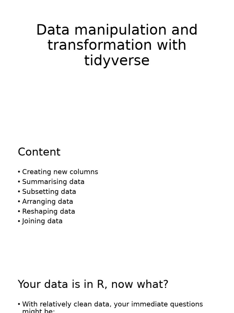 W4 - Data Manipulation and Transformation With Tidyverse | PDF | Applied Mathematics
