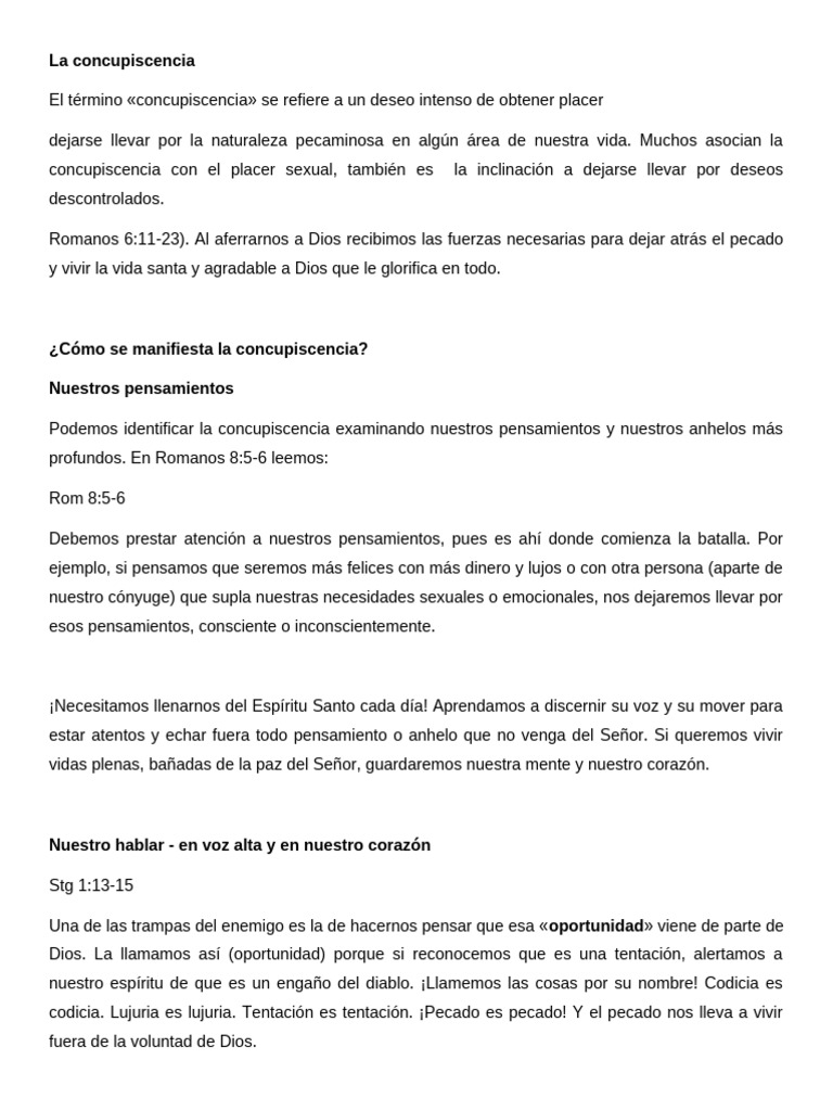 La Concupiscencia | PDF | Pecado | Tentación
