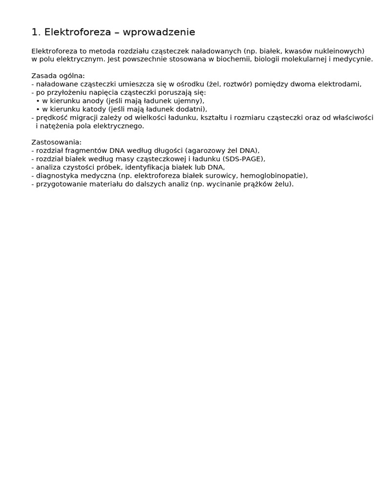Notatka Elektroforeza 11 Stron | PDF