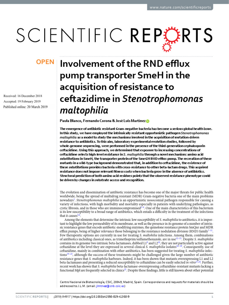 Involvement of The RND Efflux Pump Transporter SmeH in The Acquisition ...