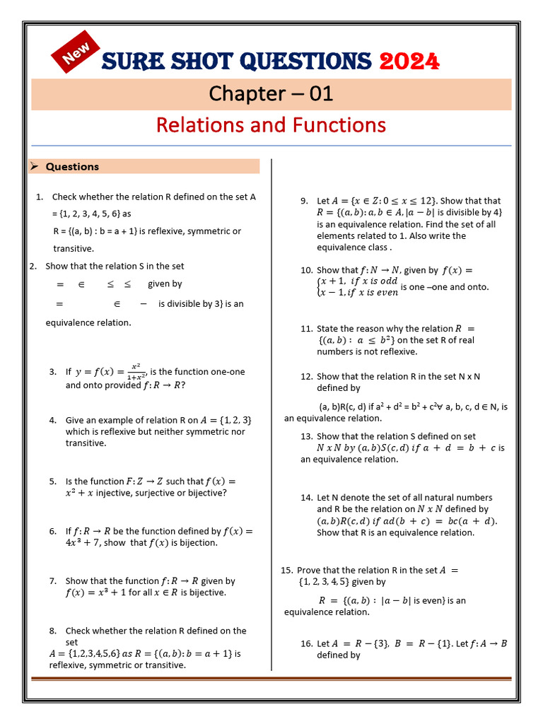 Subjective Question Chap 1 Relations and Functions | PDF | Function ...