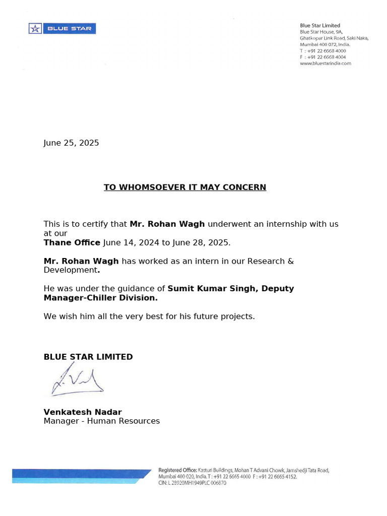 Rohan Wagh - Internship Completion Letter | PDF