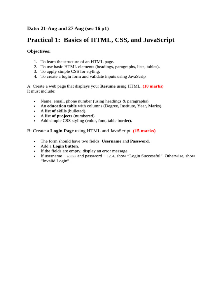 Lab Session 1 | PDF | Html | Java Script