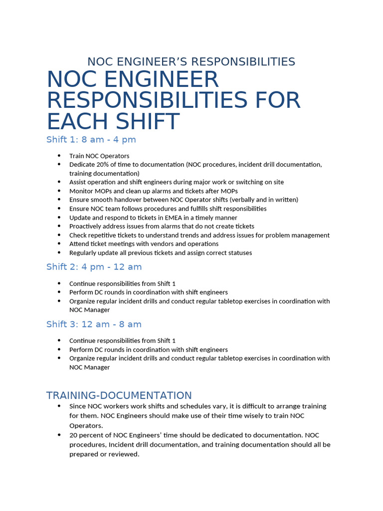Noc Engineer's Responsibilities | PDF