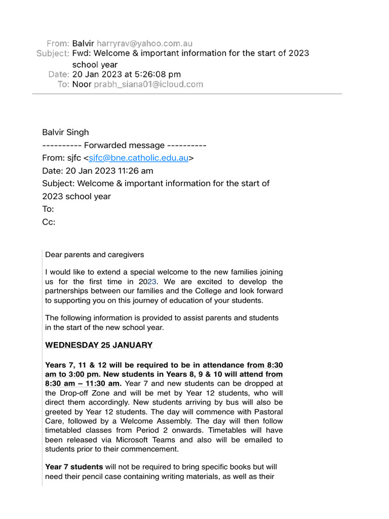 FWD Welcome & Important Information For The Start of 2023 School Year | PDF