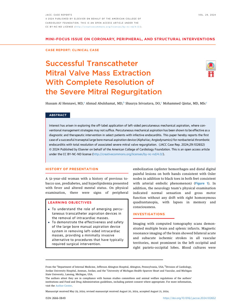 Mitral Valve Mass Extraction Case Study | PDF | Heart | Stroke