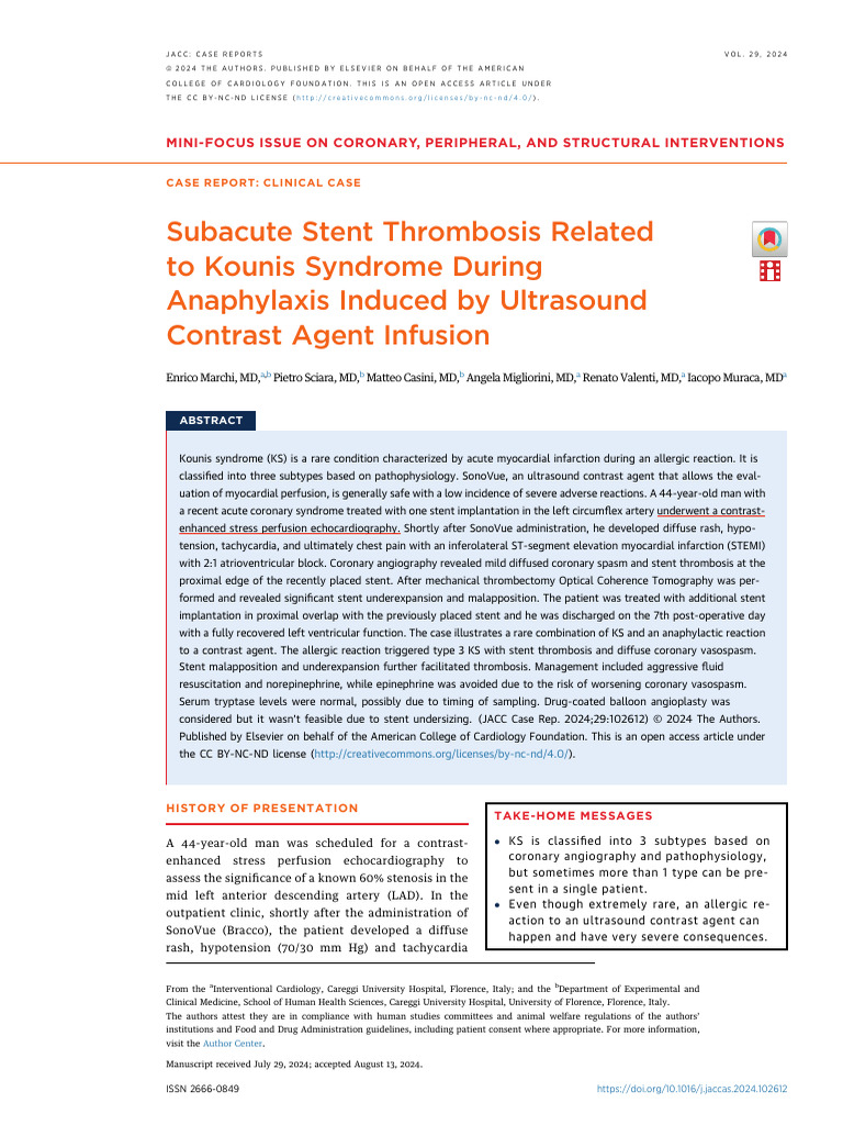 Juring Subacute Stent Thrombosis Related To Kounis Syndrome | PDF ...