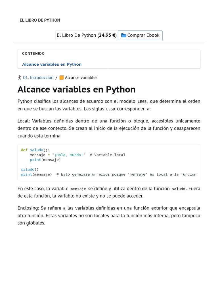 6 Alcance variables _ El Libro De Python | PDF | Python (lenguaje de ...