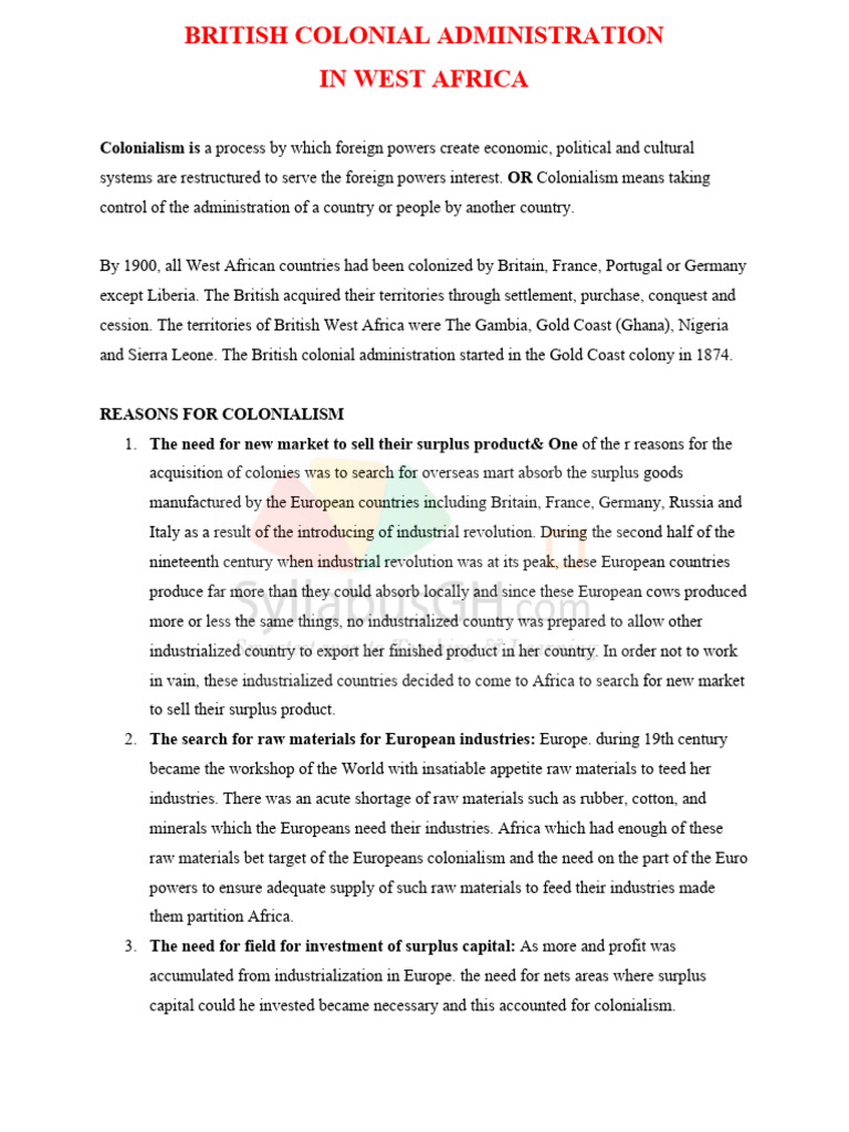 Shs2 - British Colonial Administration in West Africa | PDF | Governor ...