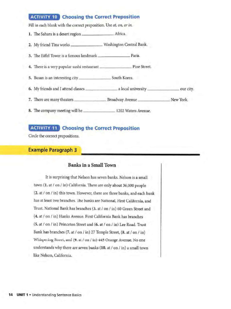 Prepositions of Place Worksheet | PDF