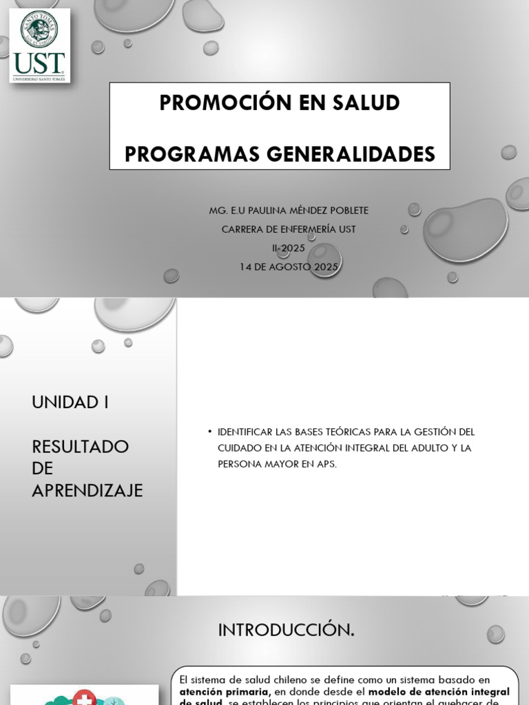 Unidad I CLASE Promoción y Programas de Salud | PDF | Promoción de la ...