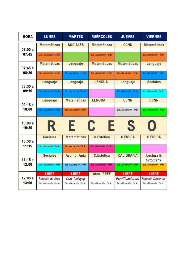 Horario Escolar | PDF