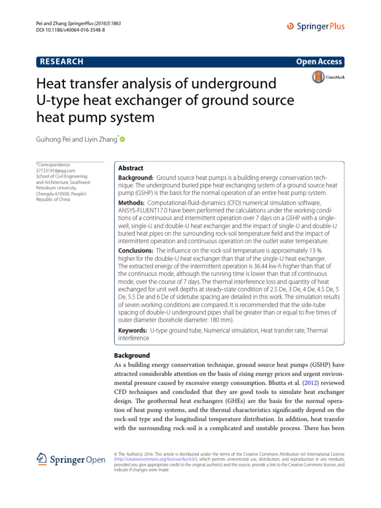 Heat Transfer Analysis of Underground U-Type Heat Exchanger of Ground ...