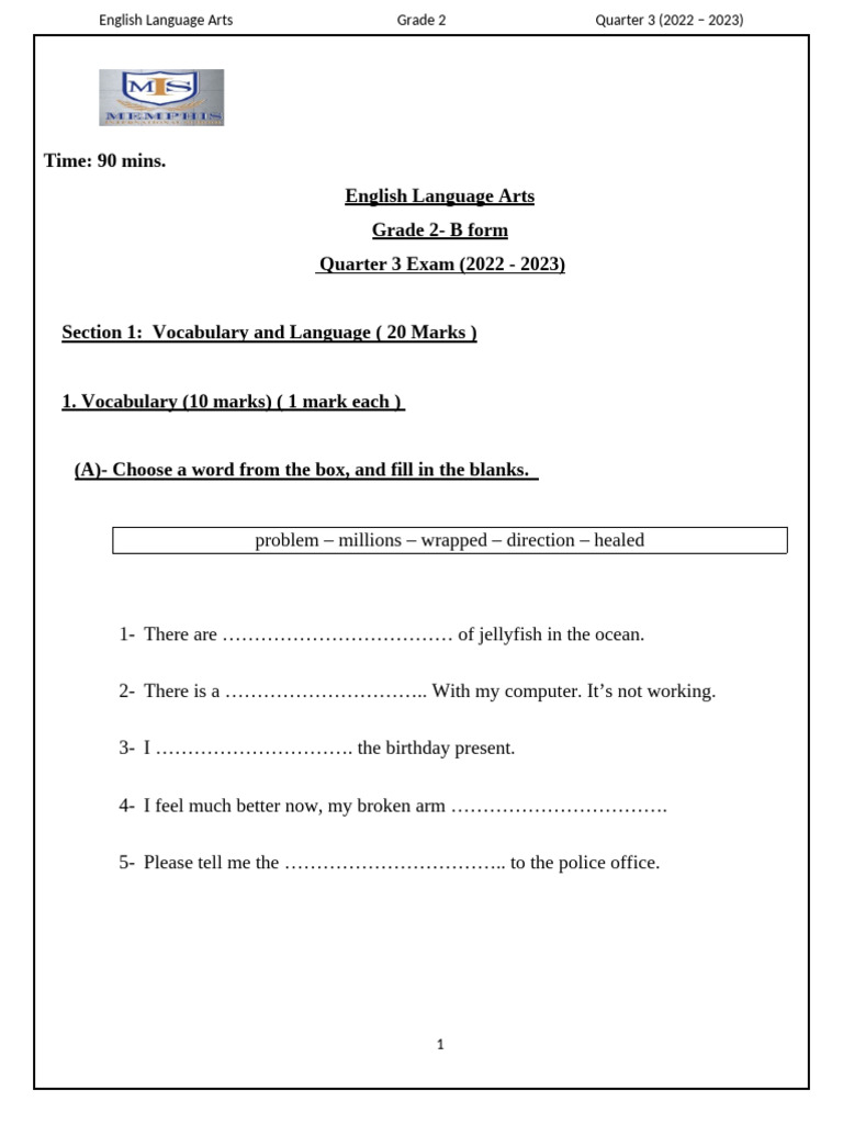 GR 2 Q3 Exam - Final. B From | PDF | Syntax | Grammar