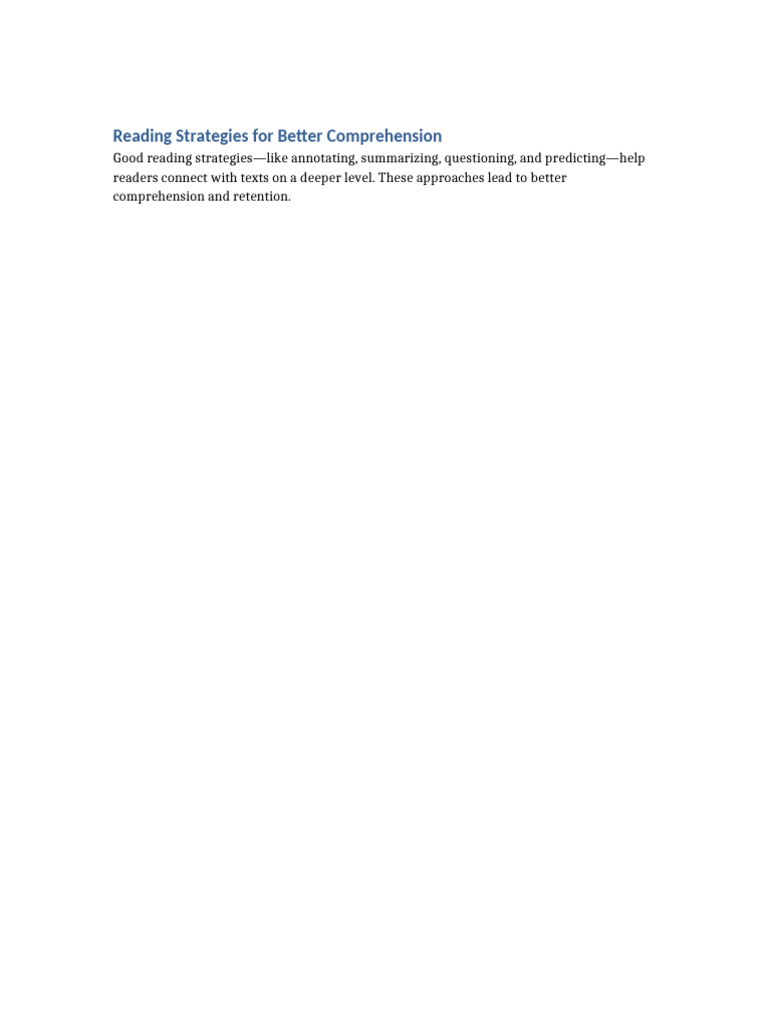 Reading Strategies For Better Comprehension | PDF