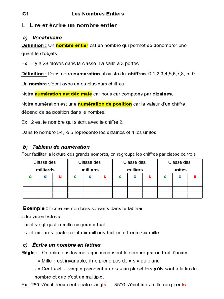 Comprendre les Nombres Entiers | PDF | Nombre | Entier naturel