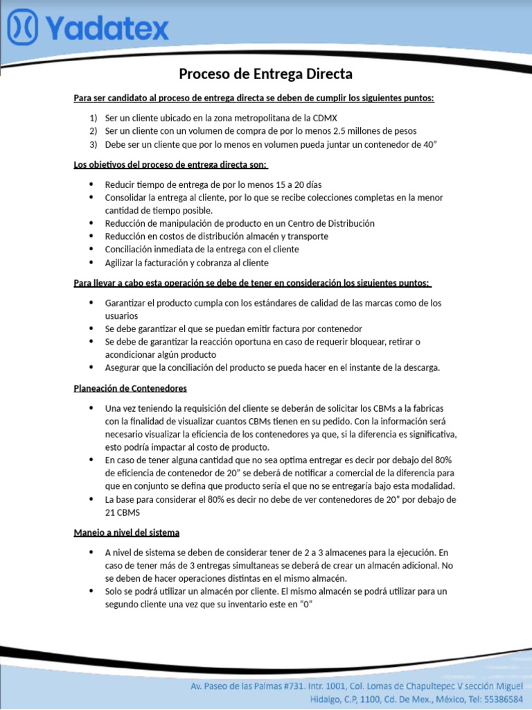 Proceso de Entrega Directa CDMX | PDF | Logística