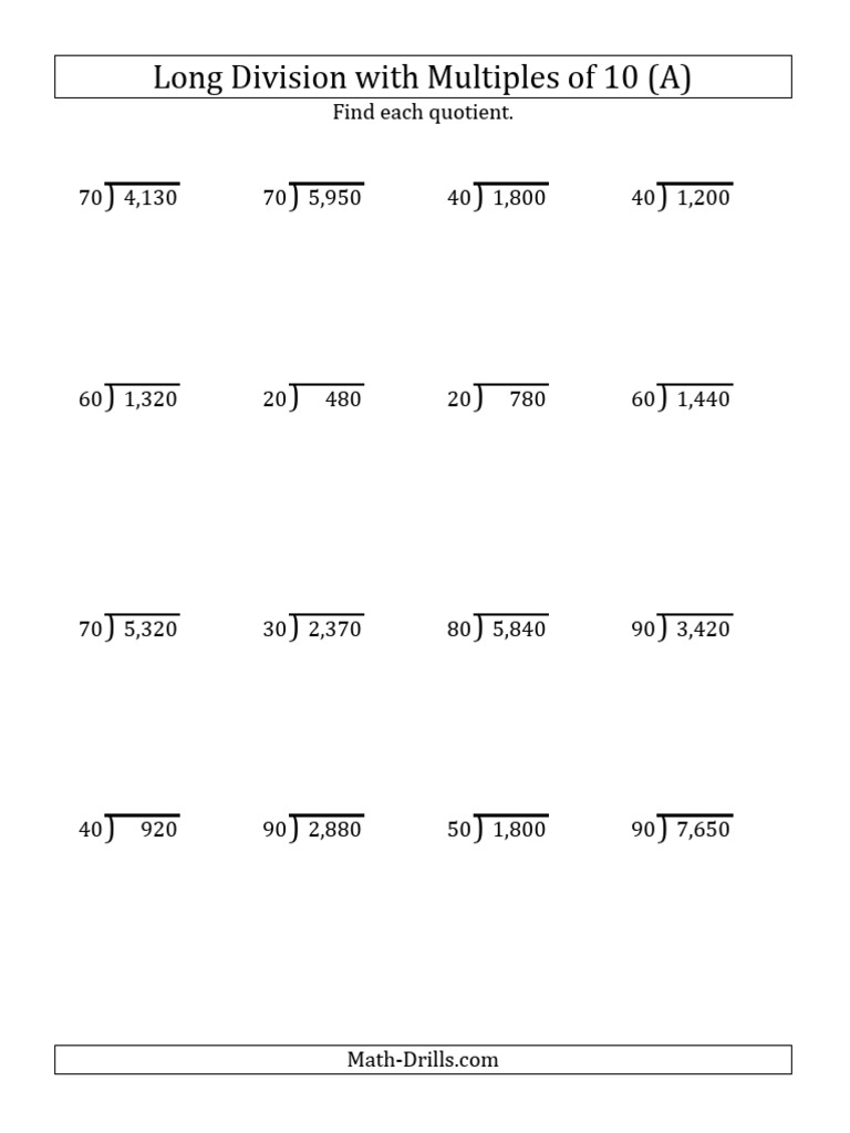 Long Division with 10: Practice Problems | PDF
