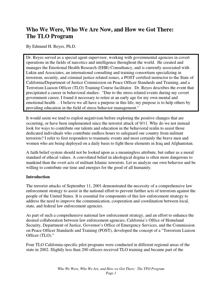 Who We Were, Who We Are Now, and How We Got There: The TLO Program ...
