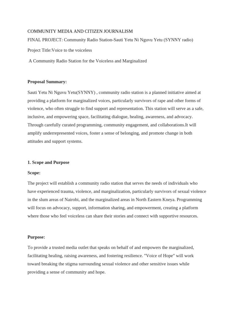 Community Media and Citizen Journalism Project Proposal | PDF | Social ...