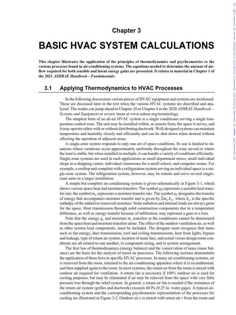 Basic Hvac System Calculations: 3.1 Applying Thermodynamics To HVAC ...