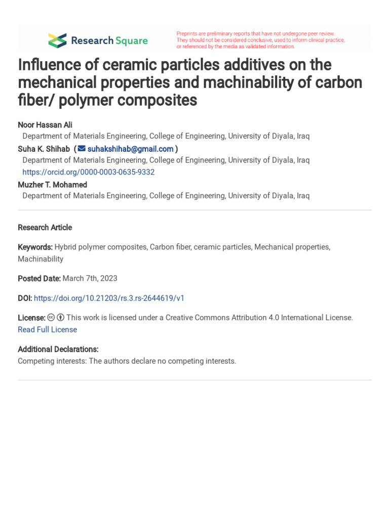 Ceramic Additives in Carbon Fiber Composites | PDF | Composite Material ...