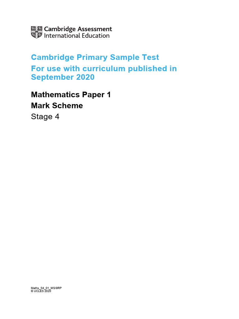 Cambridge Primary Maths Mark Scheme | PDF | Numbers | Significant Figures