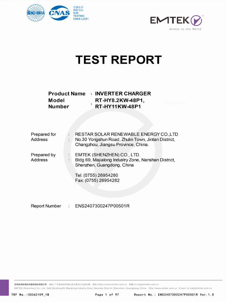 IEC 62109-1 Test Report for Inverter Charger | PDF | Insulator ...