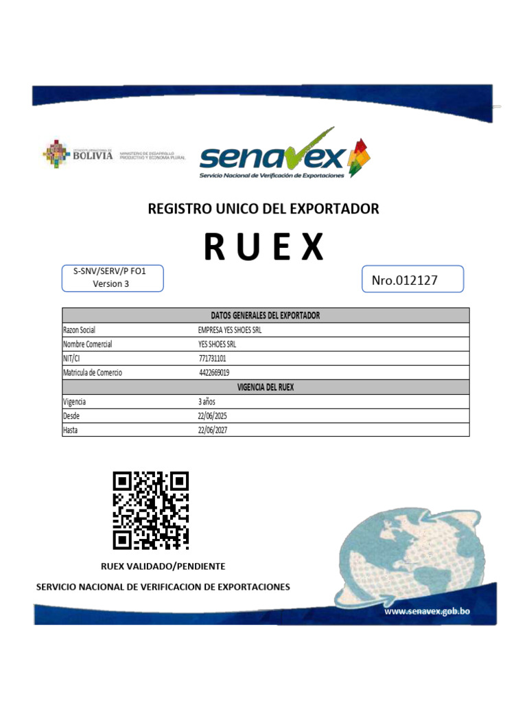 Registro RUEX: YES SHOES SRL | PDF