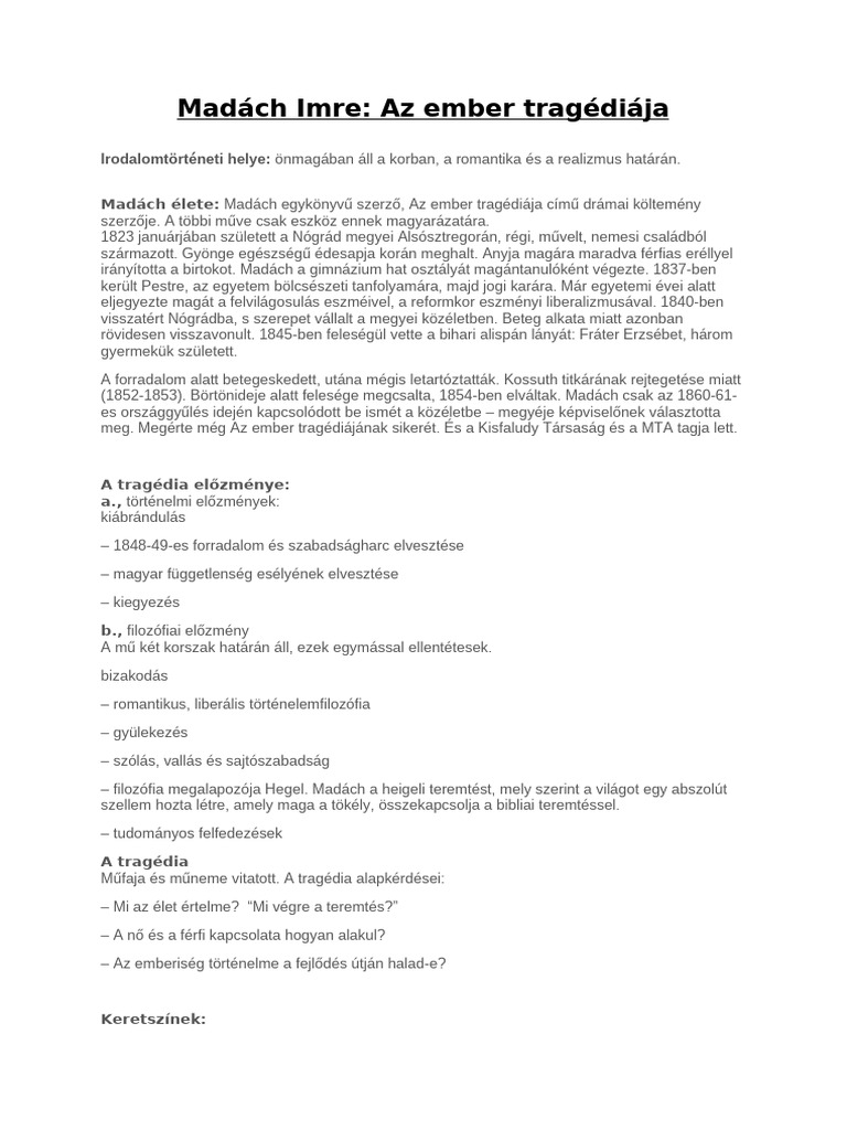 MadáchImre EmberTragédiája Tétel | PDF