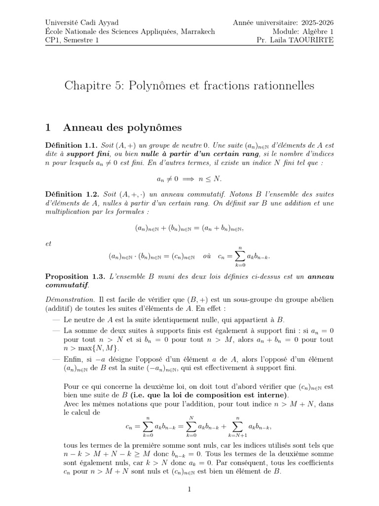 Algèbre 1 : Polynômes et Anneaux Commutatifs | PDF | Polynôme | Anneau ...