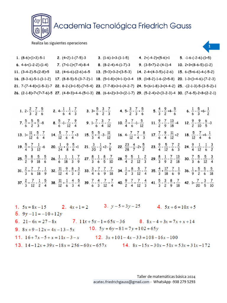 Taller de Matematicas Basicas Numerado-H1 | PDF