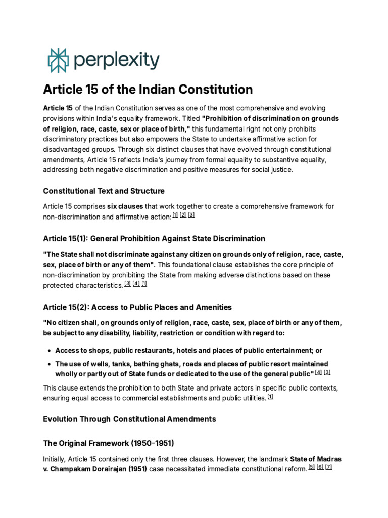 Article 15: India's Anti-Discrimination Law | PDF | Discrimination ...