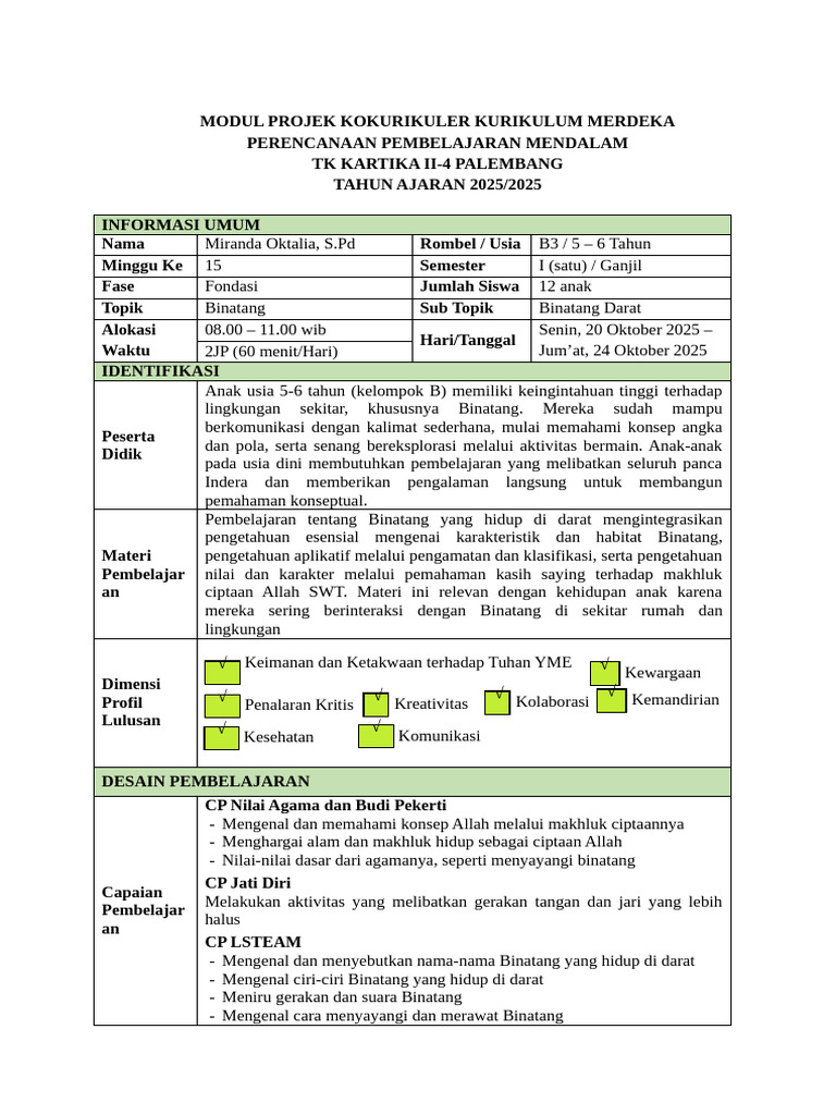 Modul Ajar Minggu 15 Smt 1 | PDF