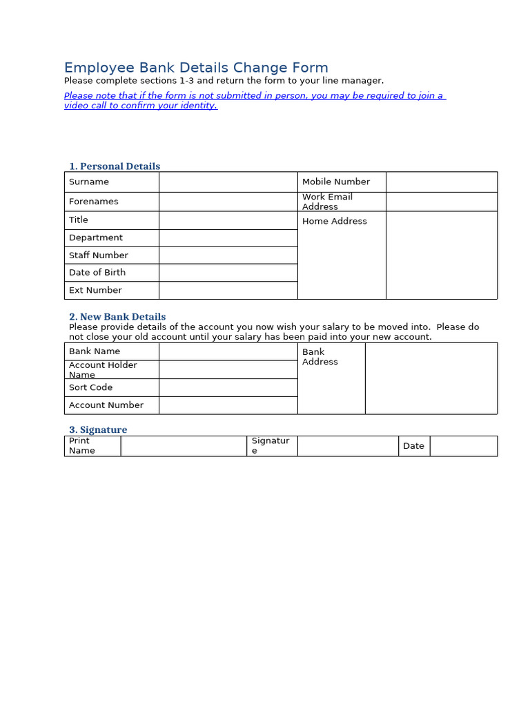 Employee Bank Details Change Form | PDF